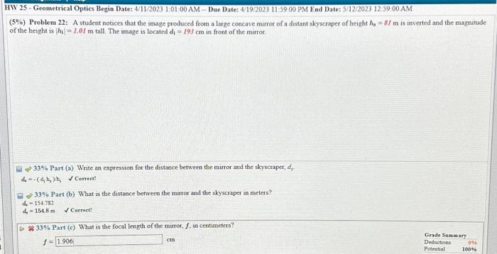 Solved (5\%) Problem 22: A student notices that the image | Chegg.com