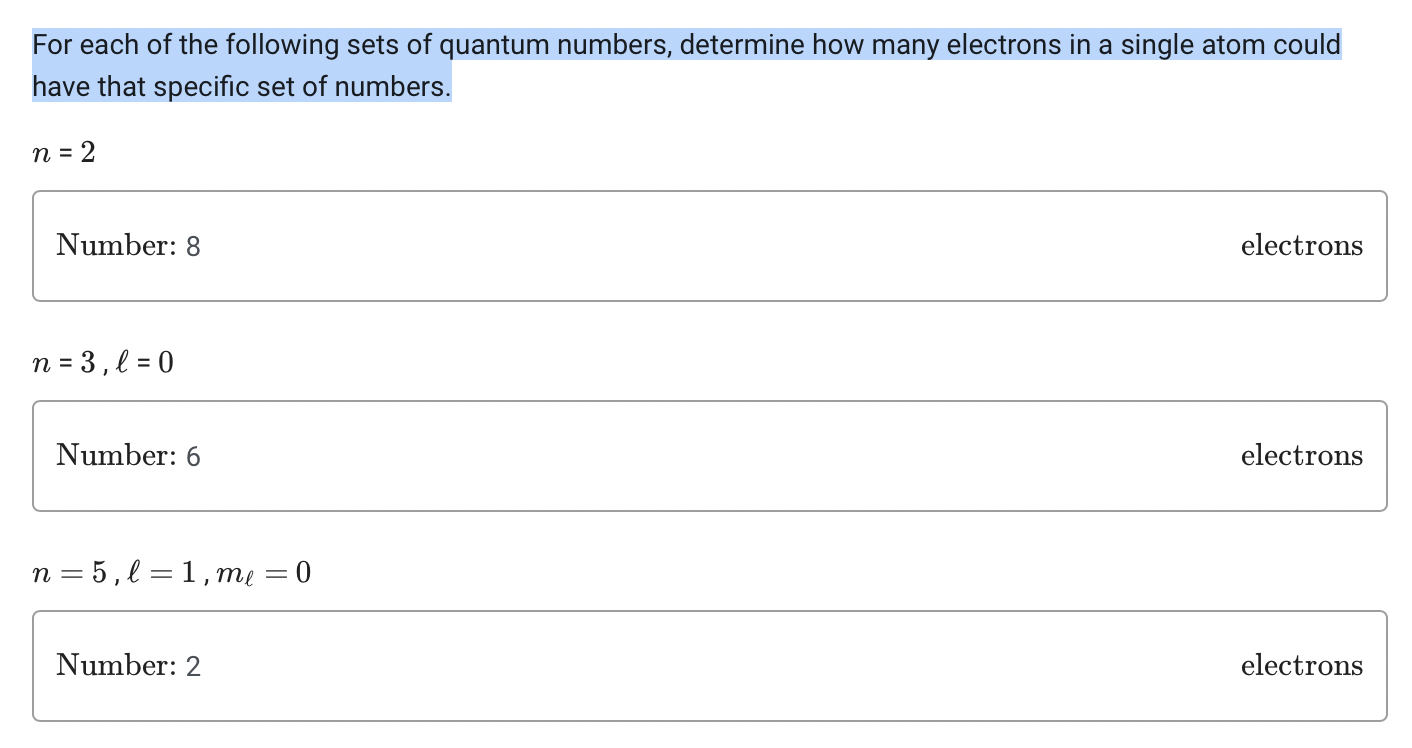 Solved For each of the following sets of quantum numbers, | Chegg.com