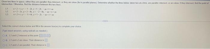 Solved intarsecton Ctherwise. fnd the destance betapen the | Chegg.com