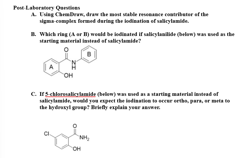 Solved Post-Laboratory Questions A. ﻿Using ChemDraw, draw | Chegg.com