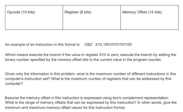 Solved Opcode (10 bits) Register (8 bits) Memory Offset (14 | Chegg.com