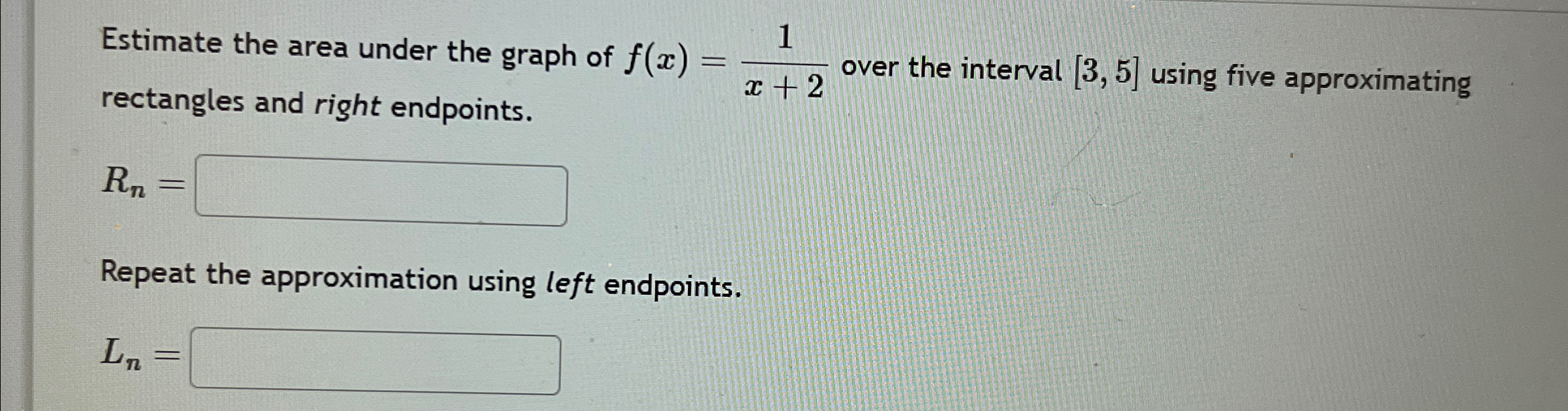 Solved Estimate the area under the graph of f(x)=1x+2 ﻿over | Chegg.com
