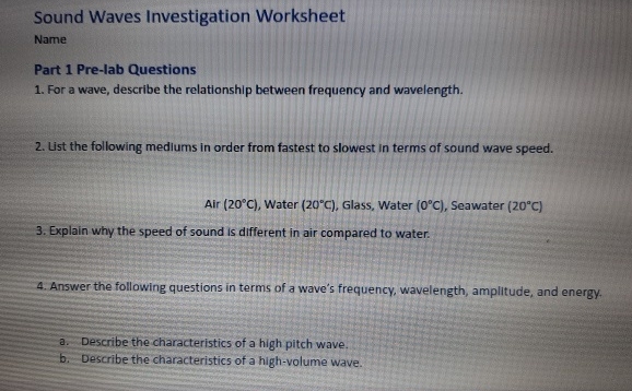 Solved by an EXPERT Sound Waves Investigation WorksheetNamePart 1 ...