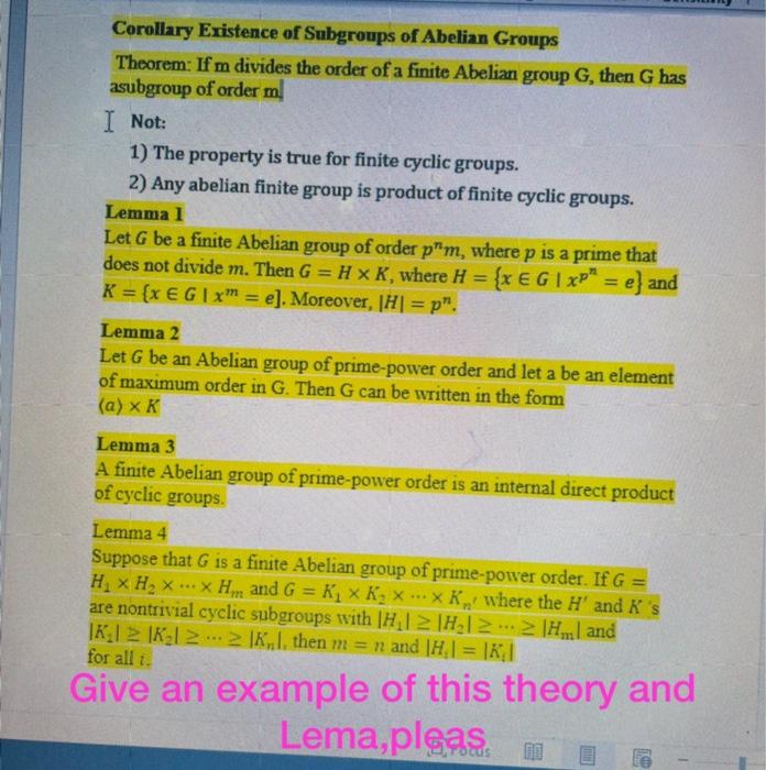 Solved Corollary Existence of Subgroups of Abelian Groups | Chegg.com