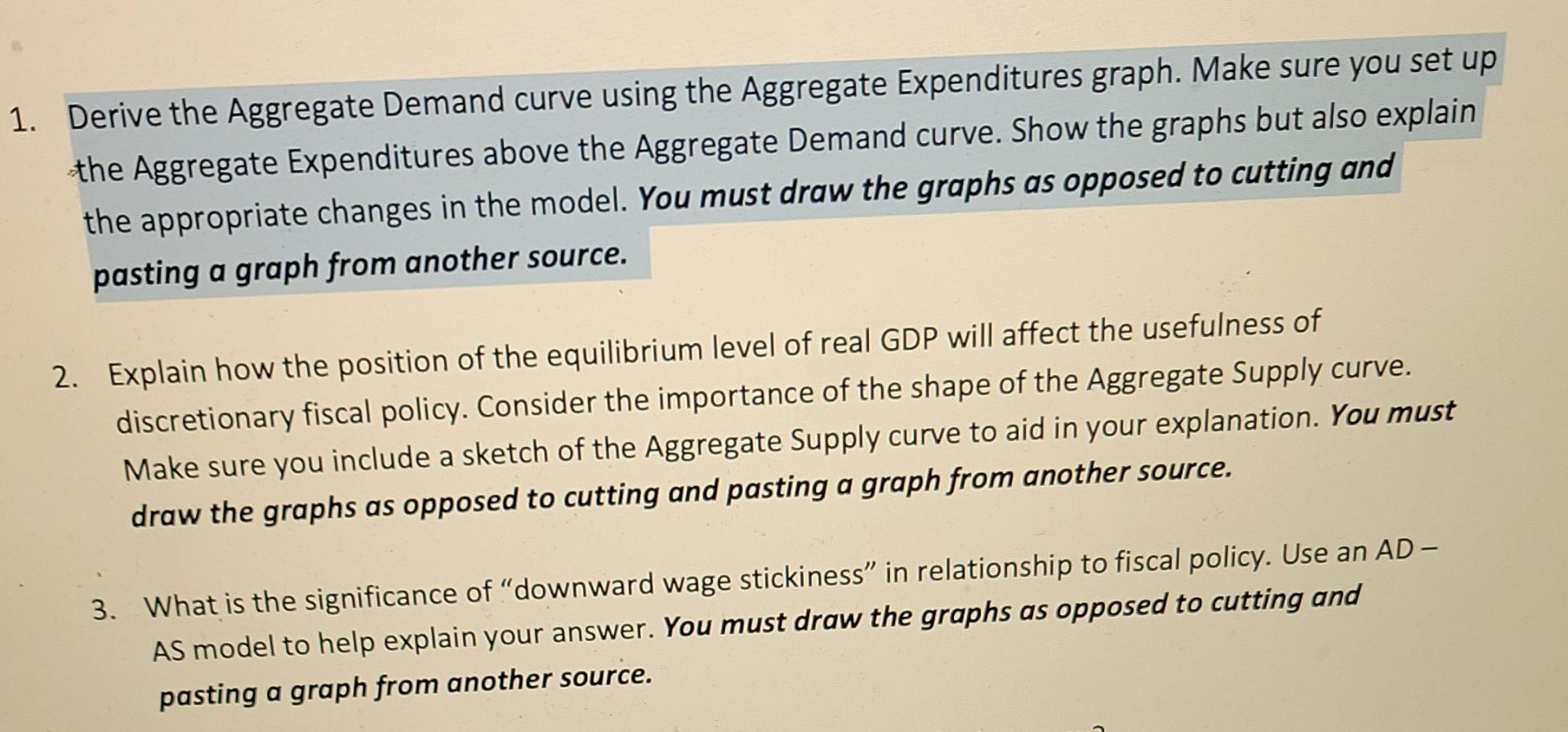 Solved 1. Derive the Aggregate Demand curve using the | Chegg.com