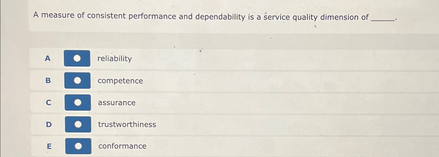 Solved A measure of consistent performance and dependability | Chegg.com