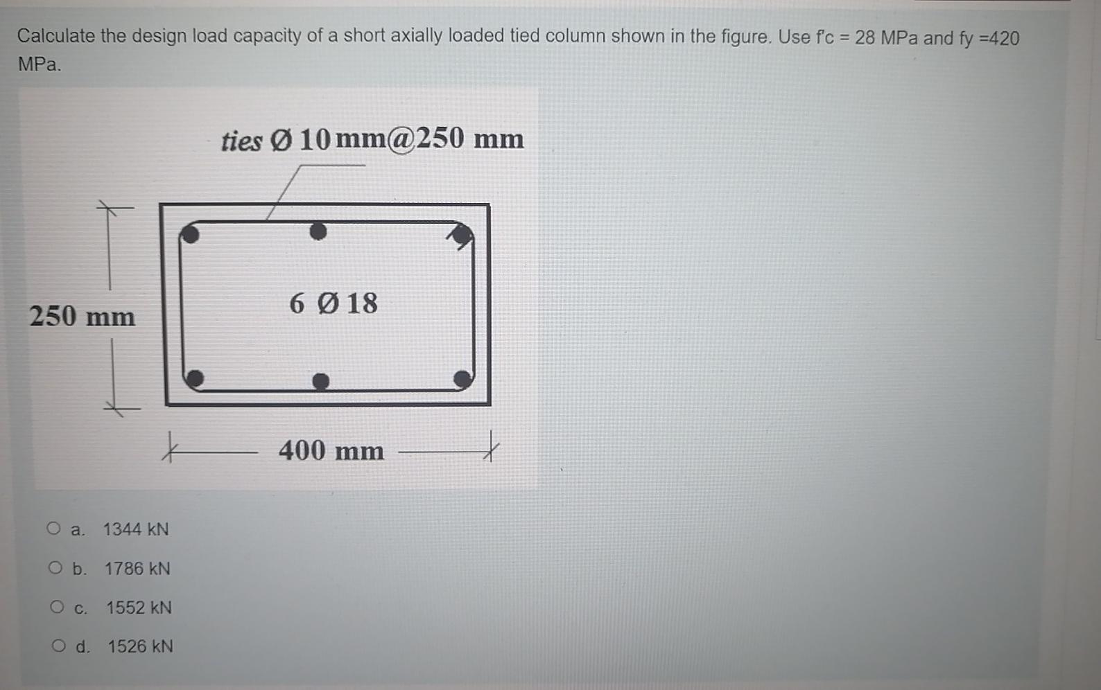 Solved Calculate the design load capacity of a short axially | Chegg.com