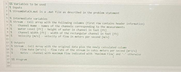 Solved Cell array - Stream Flow The - mat file "StreamDataCA | Chegg.com