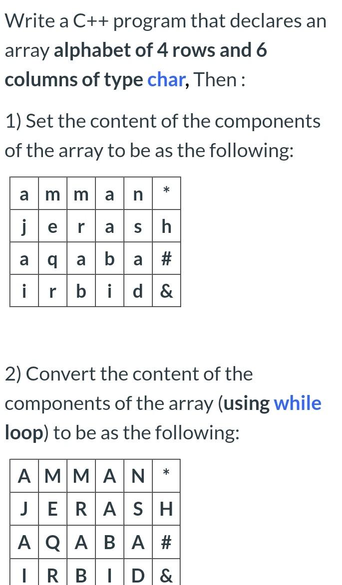 Solved Write a C++ program that declares an array alphabet | Chegg.com
