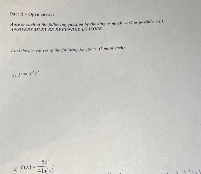 Solved Part II - Open answer Answer each of the following | Chegg.com