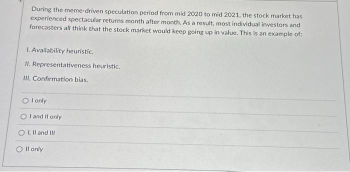 Solved During the meme-driven speculation period from mid | Chegg.com