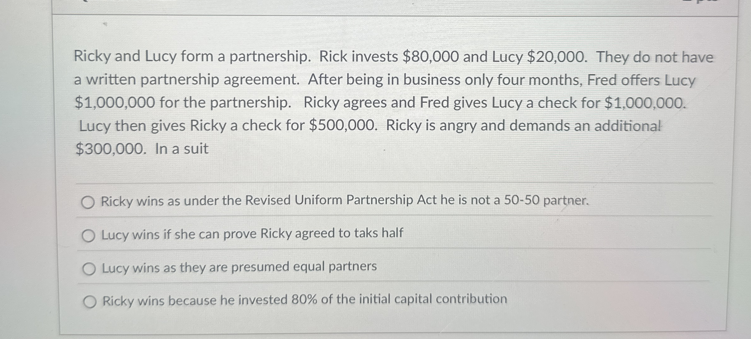 Solved Ricky and Lucy form a partnership. Rick invests | Chegg.com