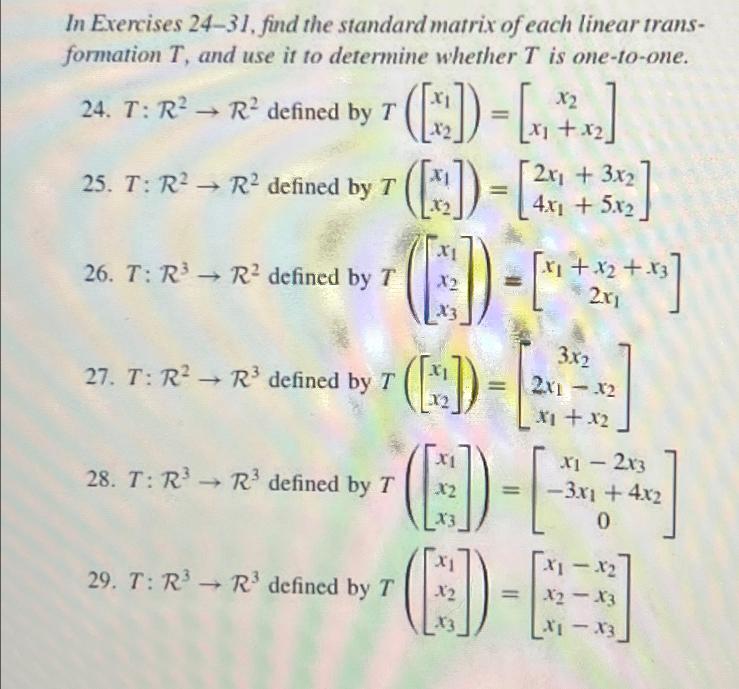Solved In Exercises 24-31, ﻿find the standard matrix of each | Chegg.com