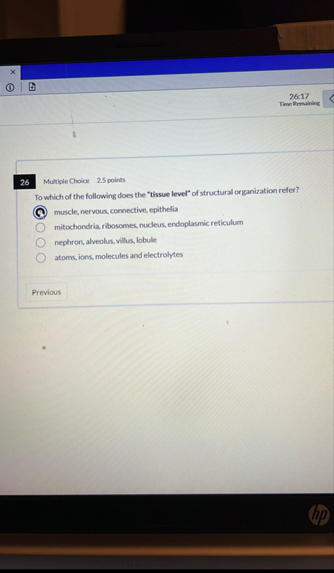 Solved 26:17Time Remaining26Multiple Choice 2.5 ﻿pointsTo | Chegg.com