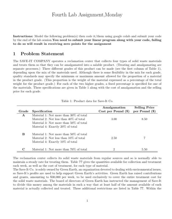 Solved Fourth Lab Assignment Monday Instructions: Model the | Chegg.com