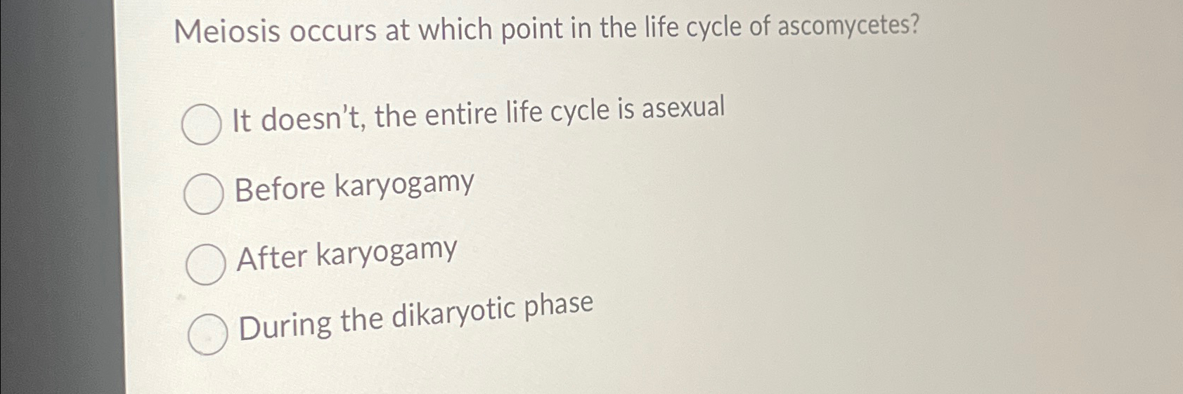 Meiosis occurs at which point in the life cycle of | Chegg.com