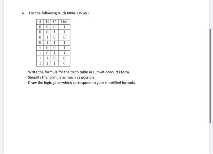 Solved 6. For the following truth table: (15 pts) ABC Out | Chegg.com