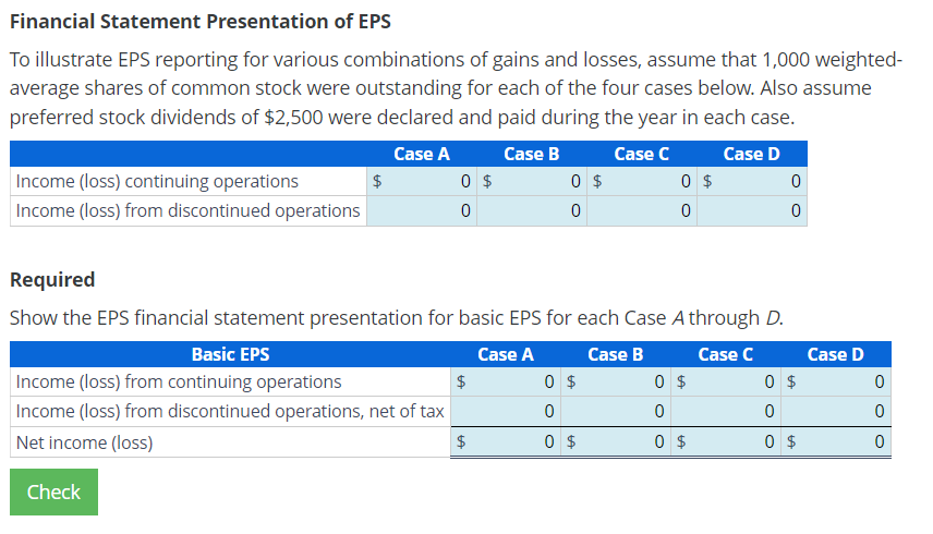 Solved Financial Statement Presentation of EPSTo illustrate | Chegg.com