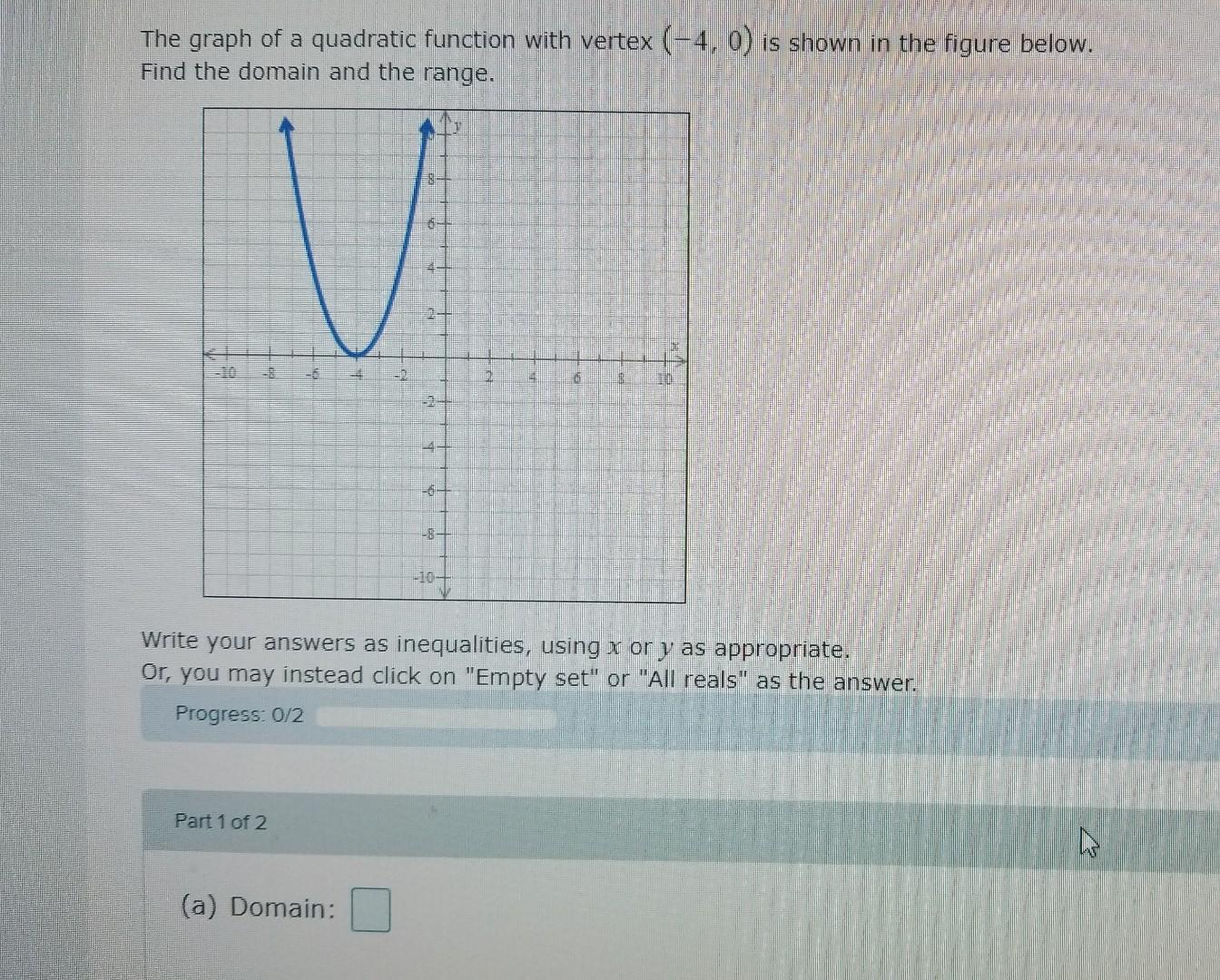 Solved The graph of a quadratic function with vertex (−4,0) | Chegg.com