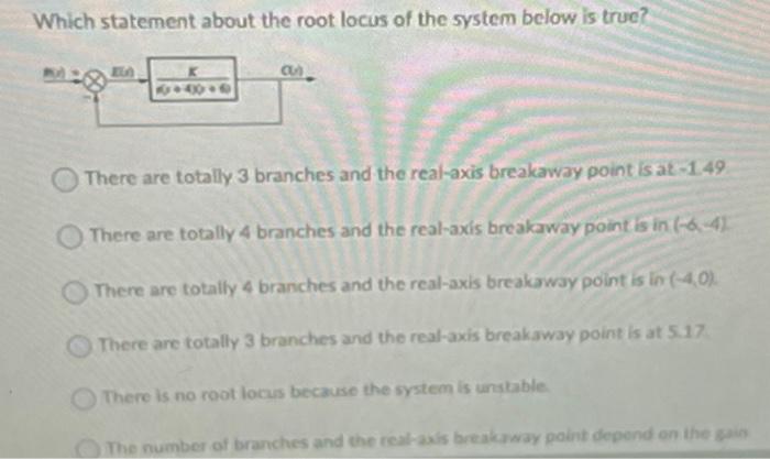 Solved Which statement about the root locus of the system | Chegg.com