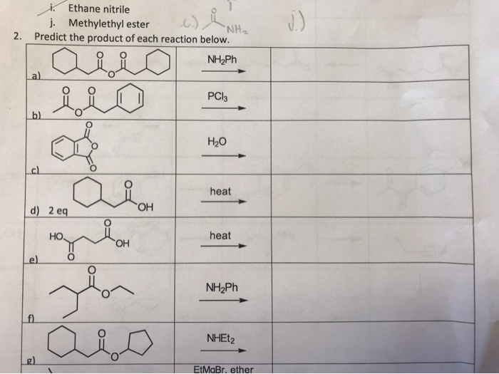 Solved i. Ethane nitrile j. Methylethyl ester NH 2. Predict | Chegg.com