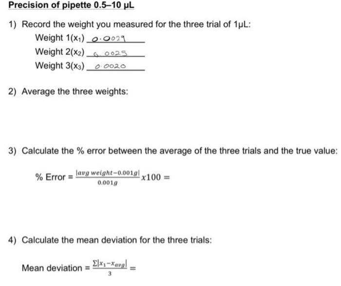 Solved 1) Record the weight you measured for the three trial | Chegg.com