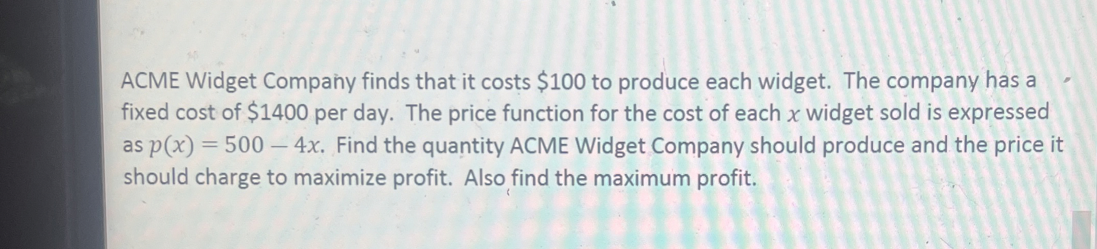 Solved ACME Widget Company finds that it costs $100 ﻿to | Chegg.com