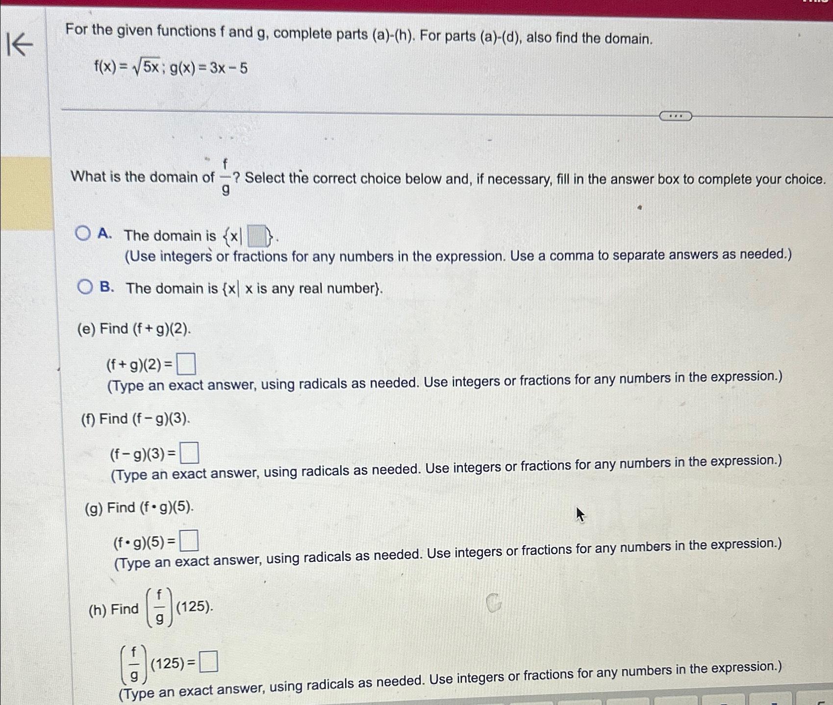 Solved For the given functions f ﻿and g, ﻿complete parts | Chegg.com