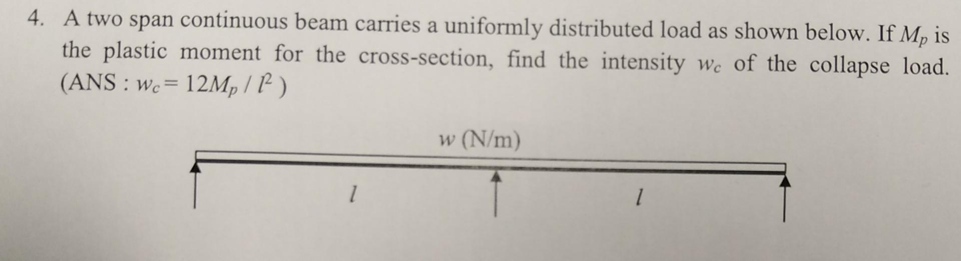 Solved 4. A two span continuous beam carries a uniformly | Chegg.com