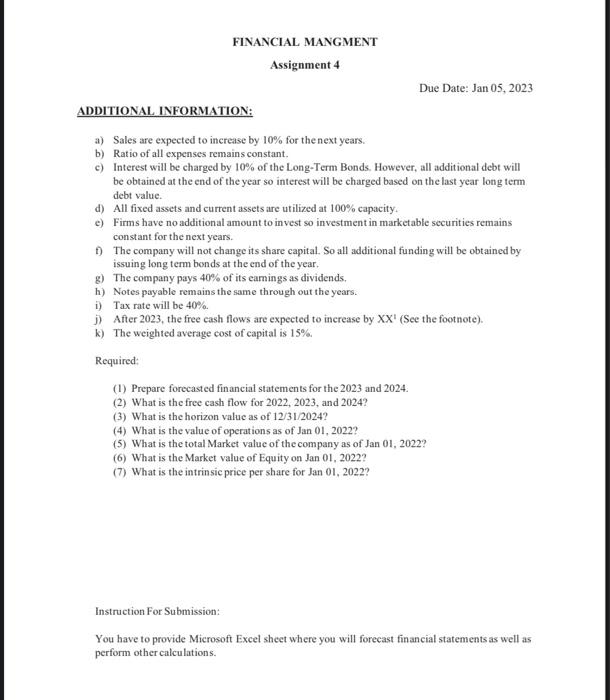 FINANCIAL MANGMIENT Assignment 4 Due Date: Jan 05, | Chegg.com