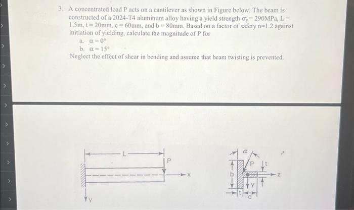 Solved 3. A concentrated load P acts on a cantilever as | Chegg.com