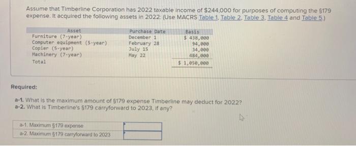 Solved Assume that Timberline Corporation has 2022 taxable | Chegg.com