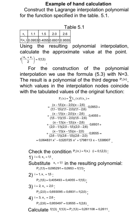 Solved Example of hand calculation Construct the Lagrange | Chegg.com