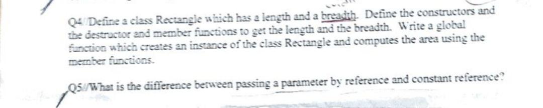 Solved Q+ Define a class Rectangle which has a length and a | Chegg.com