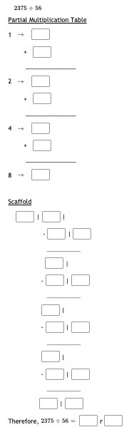 Solved 2375 +56 Partial Multiplication Table 1 2 → + 8 | Chegg.com