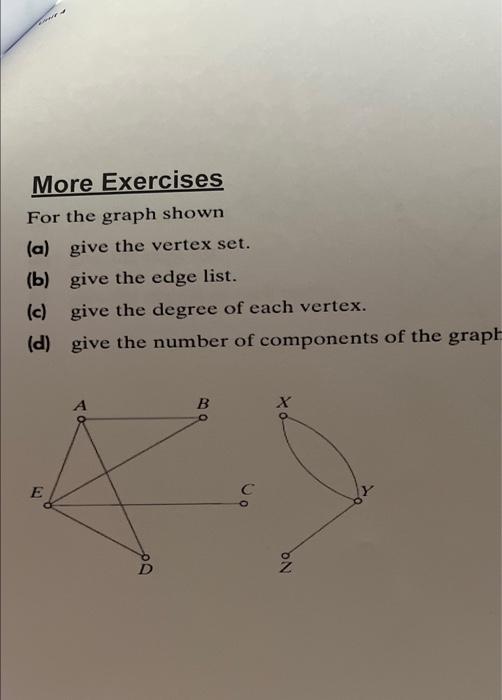 Solved More Exercises For the graph shown (a) give the | Chegg.com