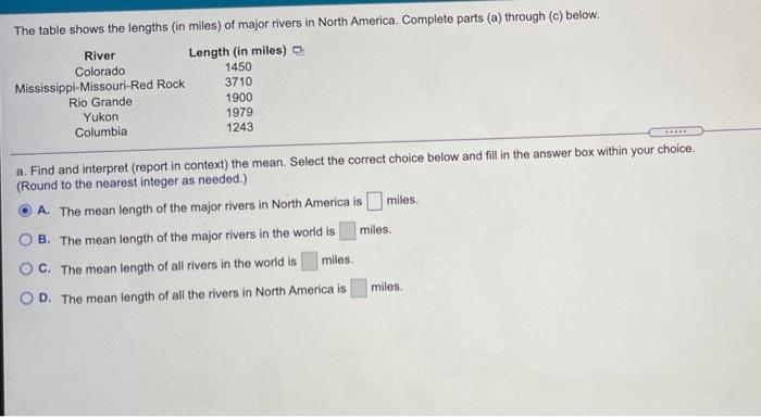 Solved The table shows the lengths (in miles) of major | Chegg.com