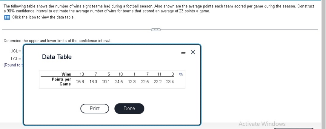 Solved The following table shows the number of wins eight | Chegg.com