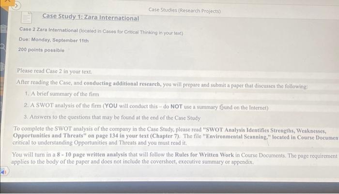 Case Studies (Research Projects) Case Study 1: Zara | Chegg.com