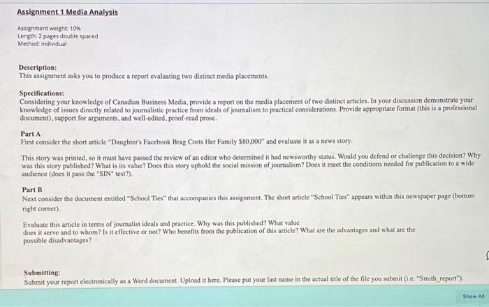Assignment 1 Media Analysis Assignment weight: 10% | Chegg.com