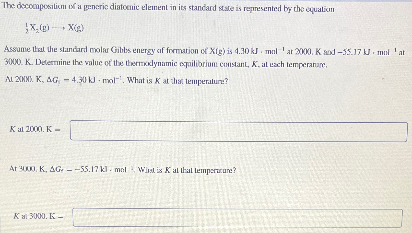 Solved The decomposition of a generic diatomic element in | Chegg.com