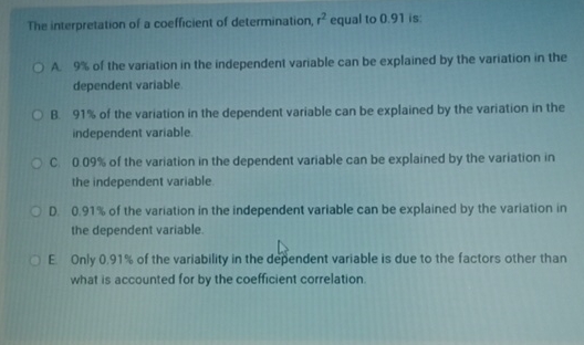Solved The interpretation of a coefficient of determination, | Chegg.com