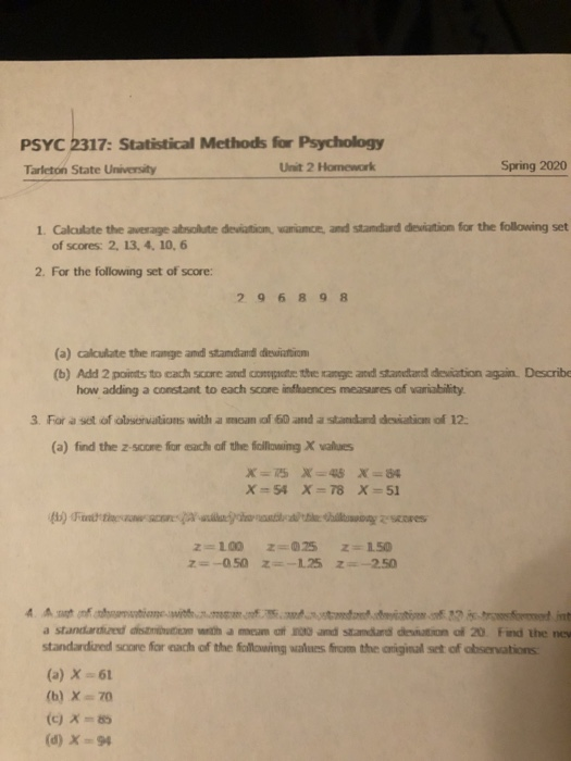 Solved PSYC 2317: Statistical Methods for Psychology | Chegg.com
