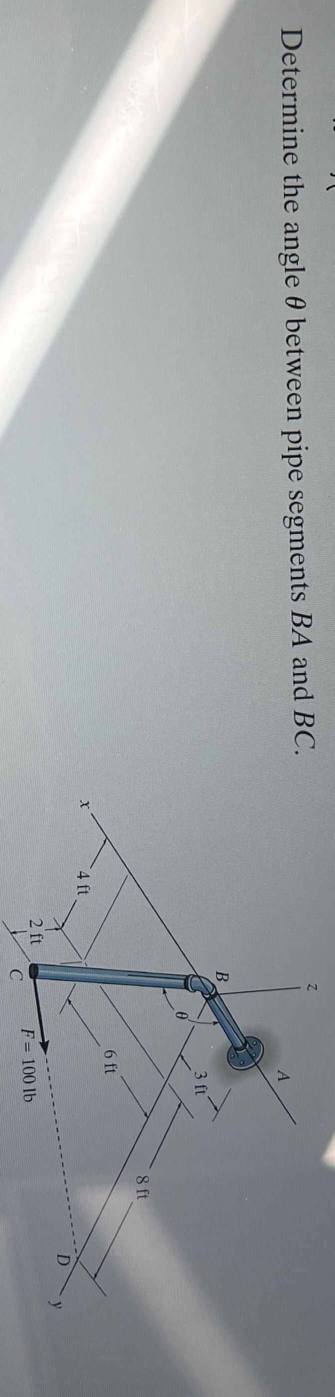 Solved Determine the angle θ ﻿between pipe segments BA ﻿and | Chegg.com