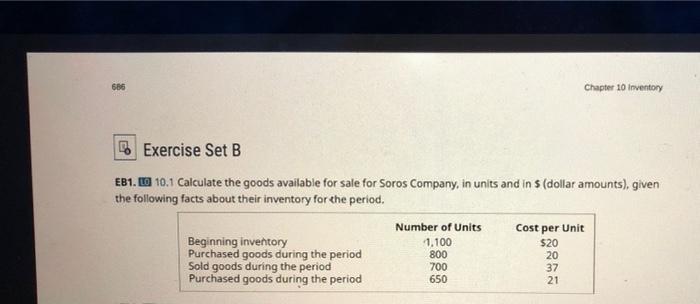 Solved 686 Chapter 10 Inventory Exercise Set B EB1. 10.1 | Chegg.com