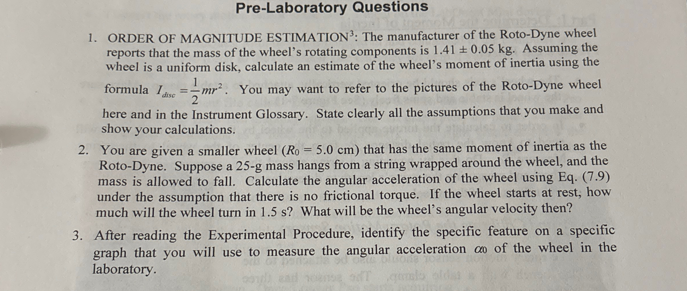 Solved Pre-Laboratory QuestionsORDER OF MAGNITUDE ESTIMATION | Chegg.com
