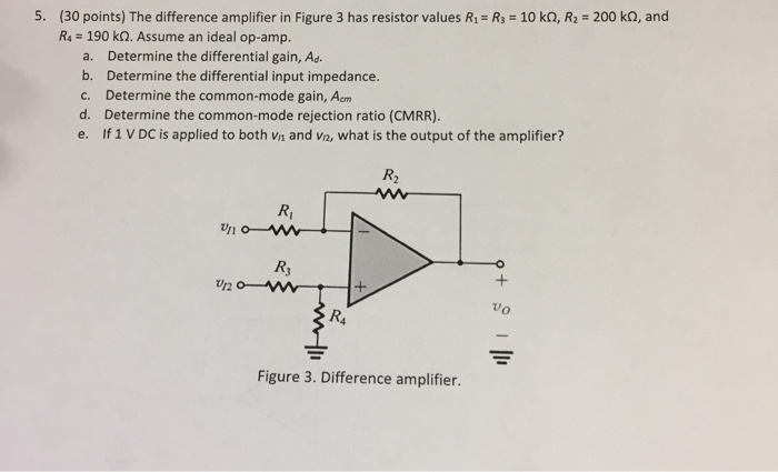 Solved 5. (30 points) The difference amplifier in Figure 3 | Chegg.com
