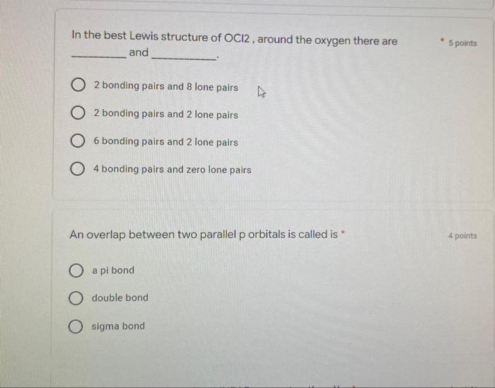 Solved In the best Lewis structure of OC12, around the | Chegg.com