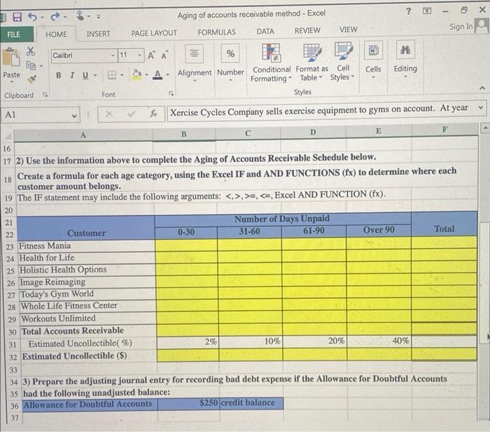 Solved Aging of accounts receivable method 1. Prepare an | Chegg.com