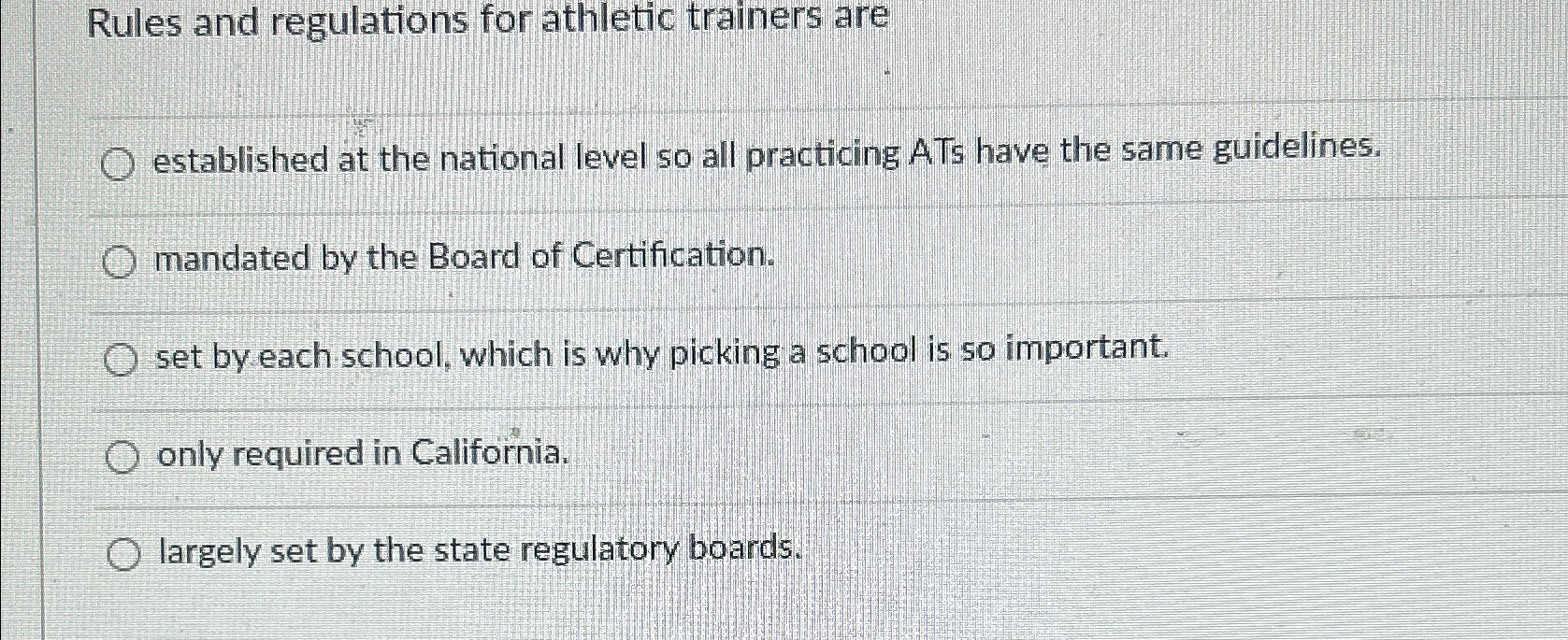 Solved Rules and regulations for athletic trainers | Chegg.com